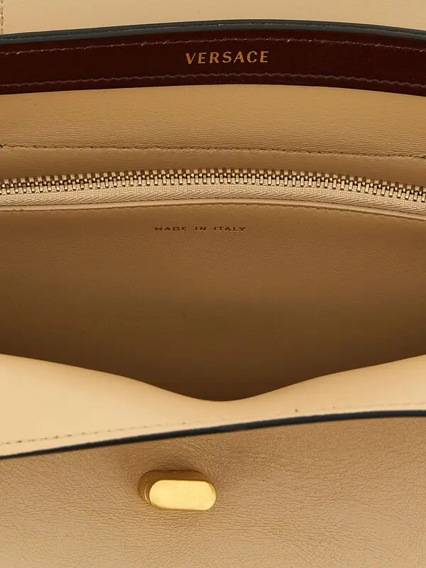 Versace Vivian Calfskin Leather Shoulder Bag With Medusa Logo - Beige