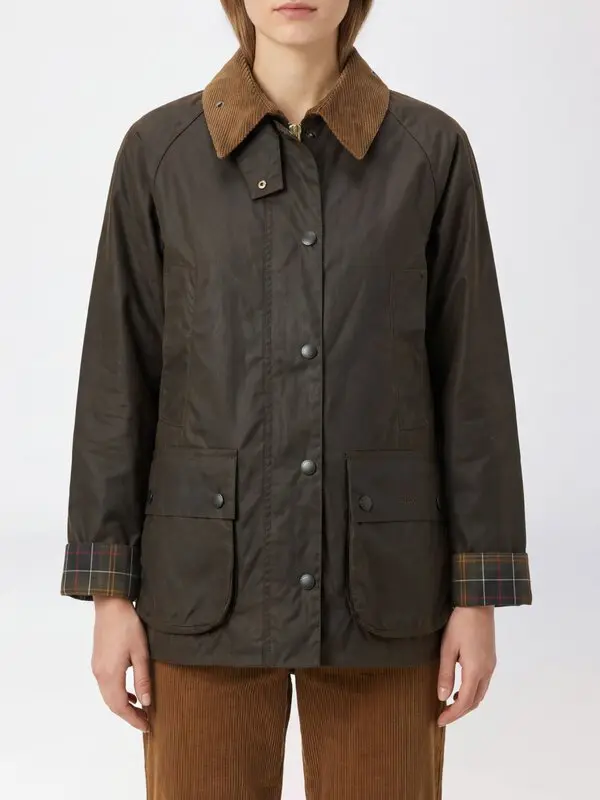 Barbour Bedale Waxed Cotton Jacket With Ribbed Velvet Collar - Green