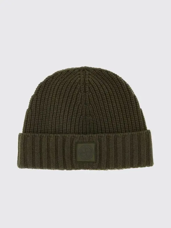 Stone Island Pure Cashmere Beanie Hat With Cuffed Hem And Logo Patch - Green