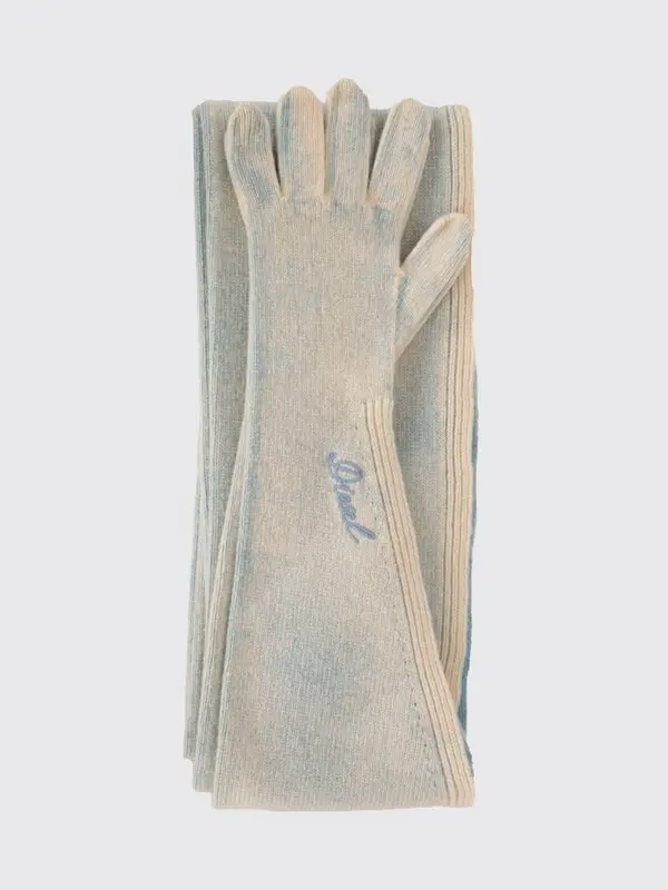 DIESEL® Wool-blend Knit Gloves With Abstract Pattern And Embroidered Logo - Ivory
