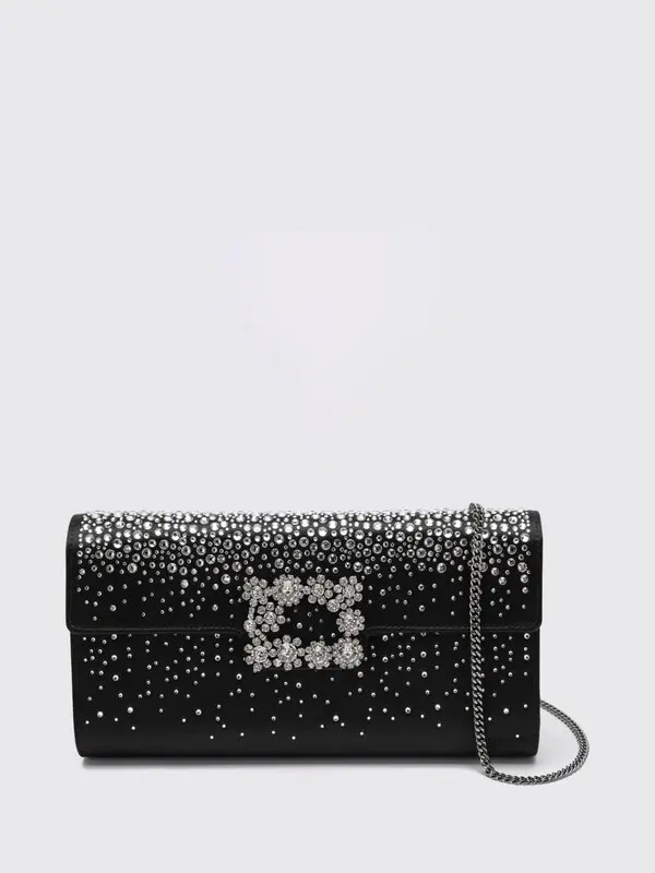ROGER VIVIER Satin Clutch With Jewel Buckle And Crystals - Black