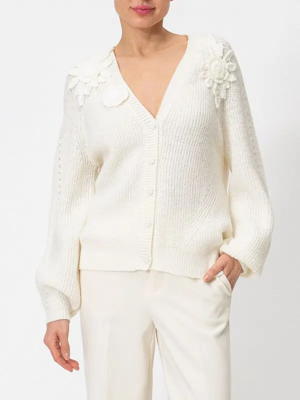 TWINSET V-neck Wool Blend Cardigan With Flower Application