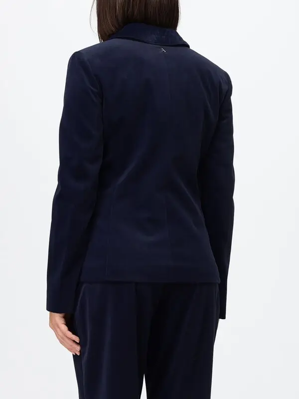 TWINSET Double-breasted Velvet Blazer With Padded Shoulders - Blue