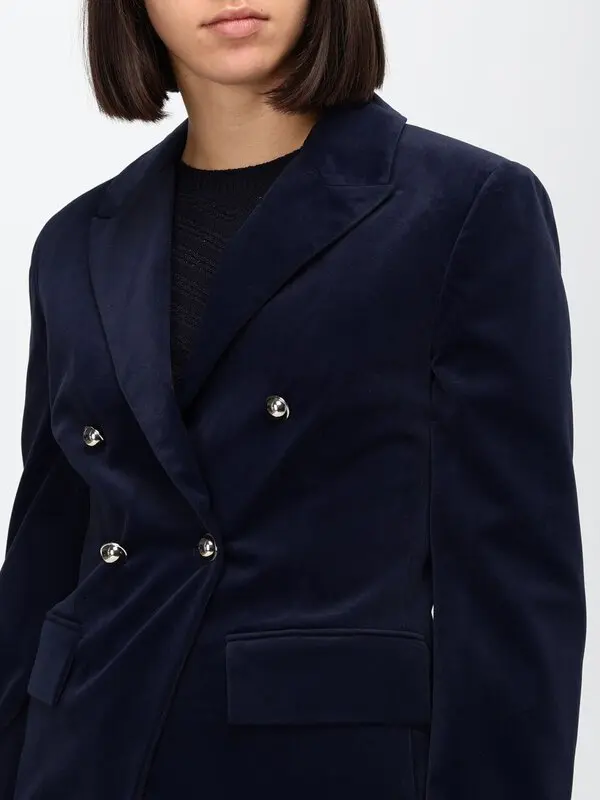 TWINSET Double-breasted Velvet Blazer With Padded Shoulders - Blue