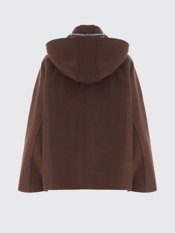 Burberry Hooded Single-breasted Short Wool Coat With A Relaxed Fit - Brown