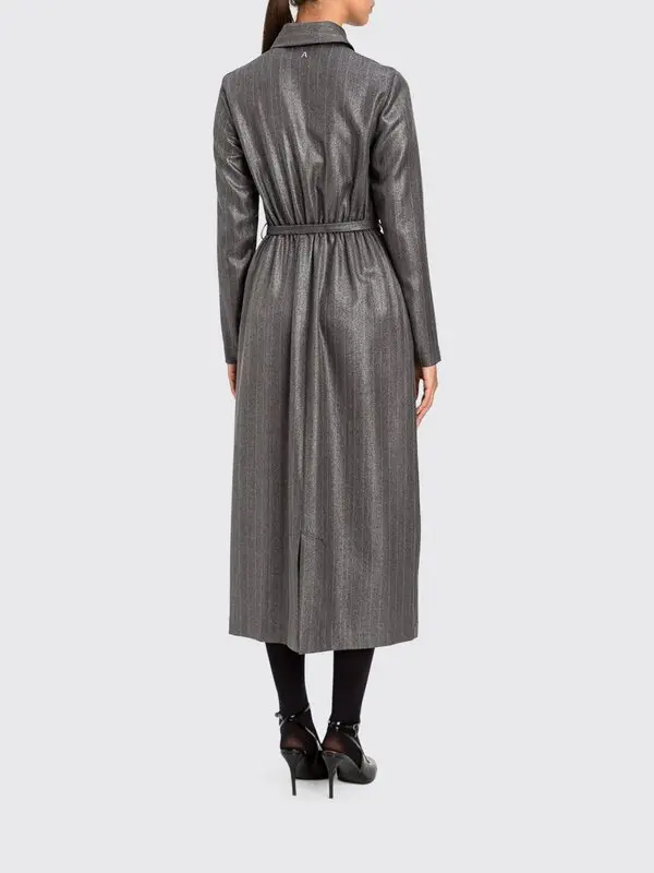 TWINSET Belted Pinstripe Midi Shirt Dress In Viscose Blend - Charcoal