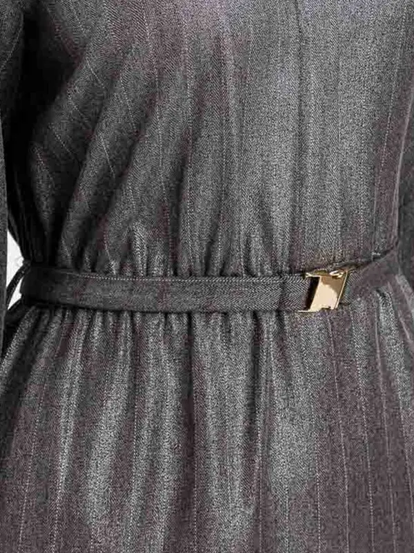 TWINSET Belted Pinstripe Midi Shirt Dress In Viscose Blend - Charcoal