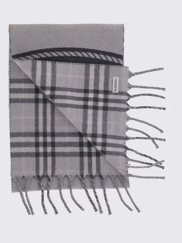 Burberry Reversible Check Cashmere Scarf With Fringed Edges - Grey