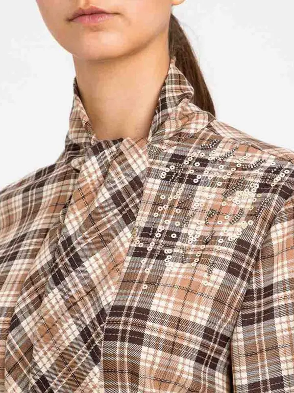 TWINSET Check Print Mini Shirtdress With Pussy-bow Collar