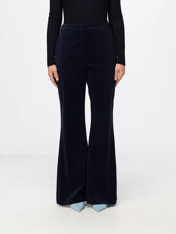 TWINSET Mid-rise Flared Velvet Trousers With Concealed Fastening - Blue
