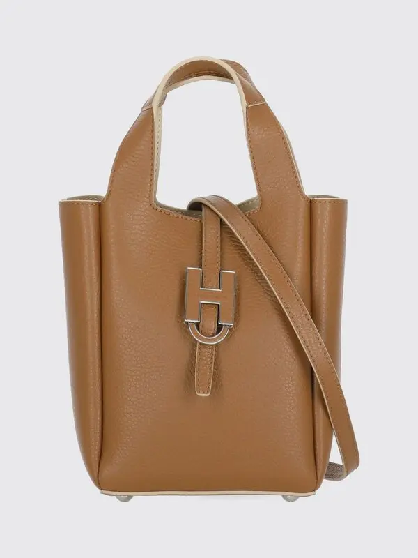 Hogan Trend Mini Hammered Leather Tote With Embossed Logo And Shoulder Strap