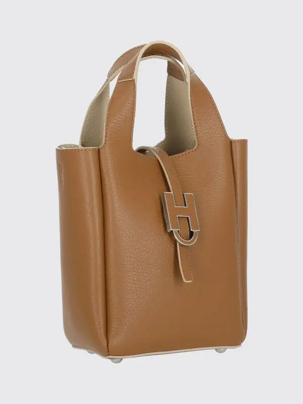 Hogan Trend Mini Hammered Leather Tote With Embossed Logo And Shoulder Strap