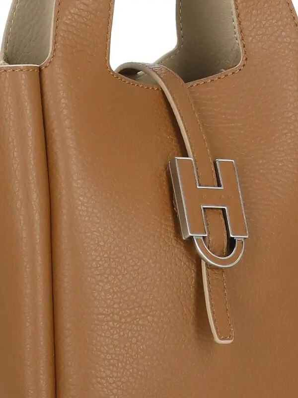 Hogan Trend Mini Hammered Leather Tote With Embossed Logo And Shoulder Strap