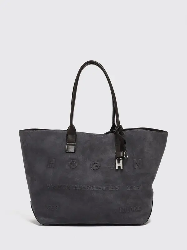 Hogan Suede Calf Leather Tote Bag With Double Handle And Internal Pouch - Grey