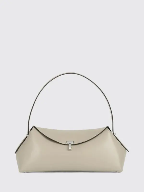TOTEME T-lock Grained Leather Shoulder Bag With Monogram Closure - Grey