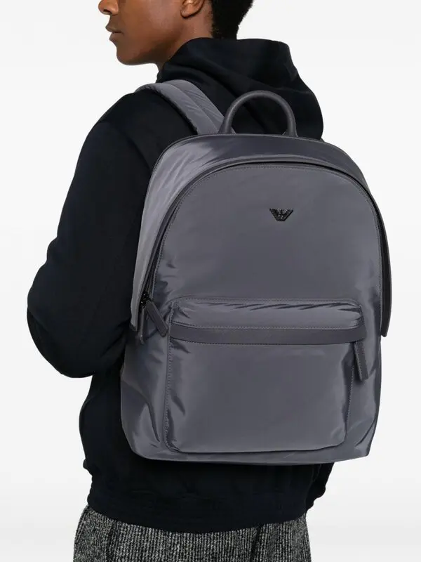 Emporio Armani Polyester Backpack With Eagle Logo And Zipped Patch Pocket - Grey