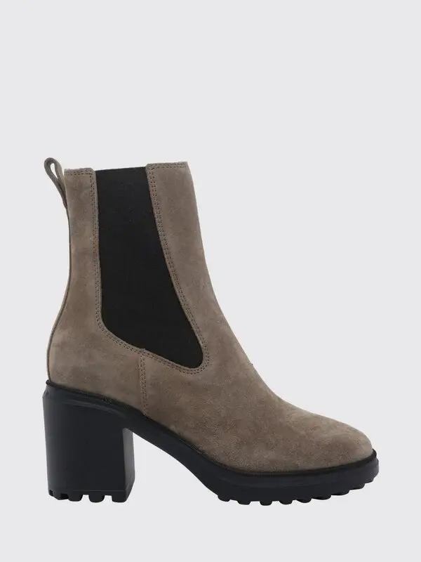 Hogan H724 Chelsea Boots In Suede With A Medium Block Heel And Round Toe - Beige