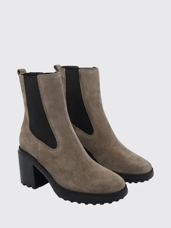 Hogan H724 Chelsea Boots In Suede With A Medium Block Heel And Round Toe - Beige