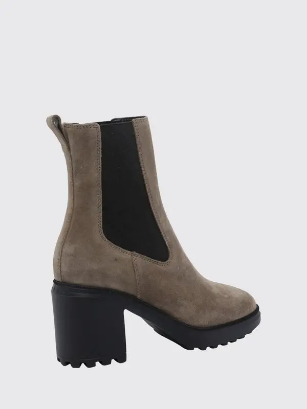 Hogan H724 Chelsea Boots In Suede With A Medium Block Heel And Round Toe - Beige