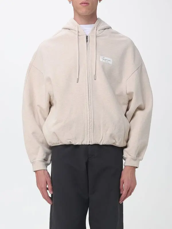Jacquemus Cotton Jersey Zip-up Hoodie With Logo Patch - Beige