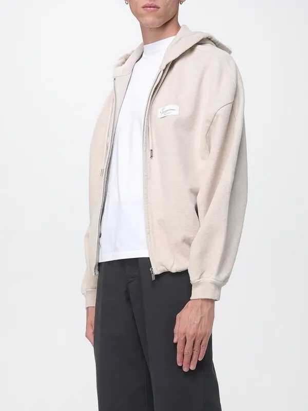 Jacquemus Cotton Jersey Zip-up Hoodie With Logo Patch - Beige