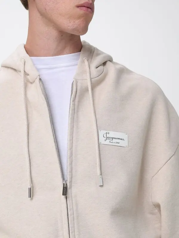 Jacquemus Cotton Jersey Zip-up Hoodie With Logo Patch - Beige