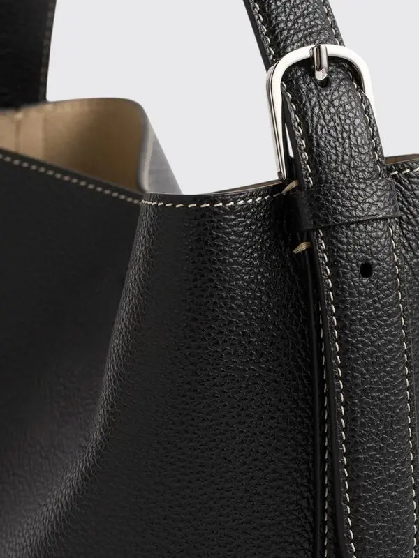 TOTEME Small Grained Leather Tote Bag With Adjustable Handle And Flared Shape - Black