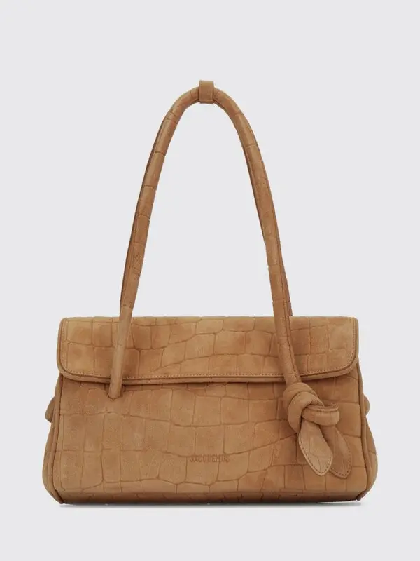 Jacquemus Le Turismo Suede Shoulder Bag With Croc-effect Print And Knot Detail - Camel