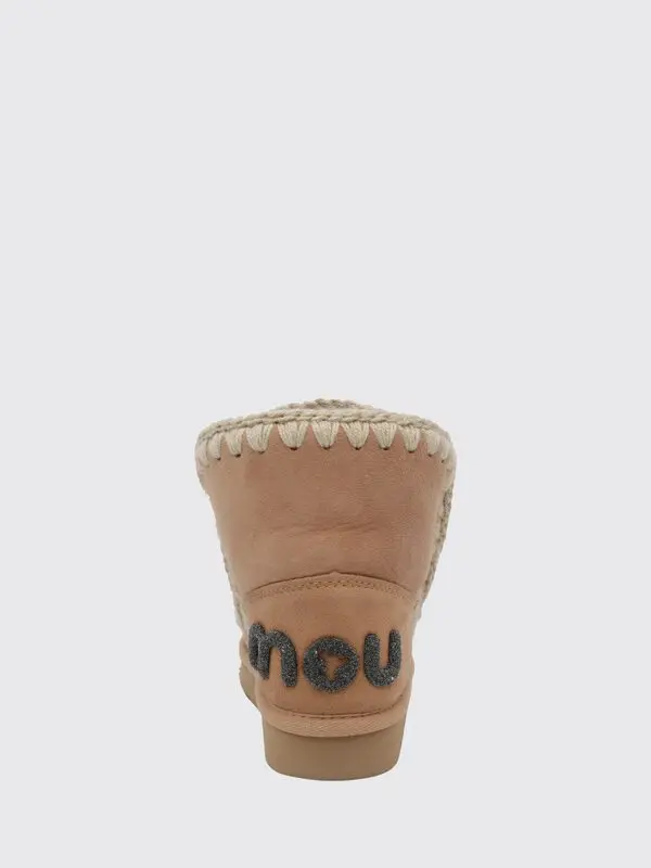 Mou Eskimo Sheepskin Ankle Boots With Embroidery And Glitter Logo Back - Beige