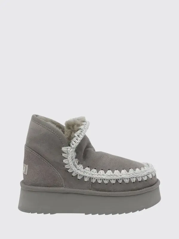 Mou Mini Eskimo Platform Suede Boots With Crochet Stitching - Grey