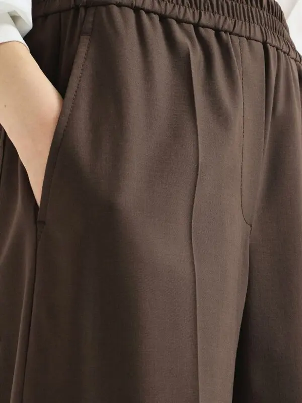 Brunello Cucinelli Wide-leg Wool Trousers With Elasticated Waist - Brown