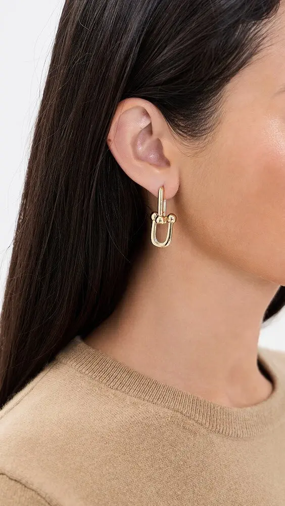 ADINA EDEN Double U Link Drop Huggie Earrings