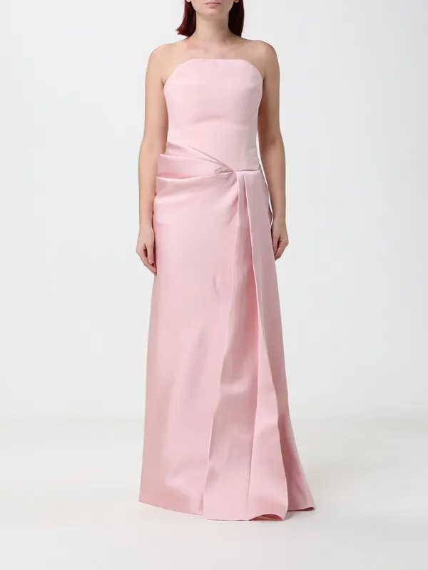 Solace London Off-the-shoulder Satin Gown With Draped Waist And Back Slit - Pink