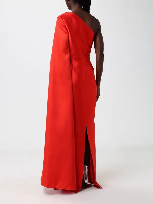 Solace London One-shoulder Long Satin Gown With Draped Waist - Red