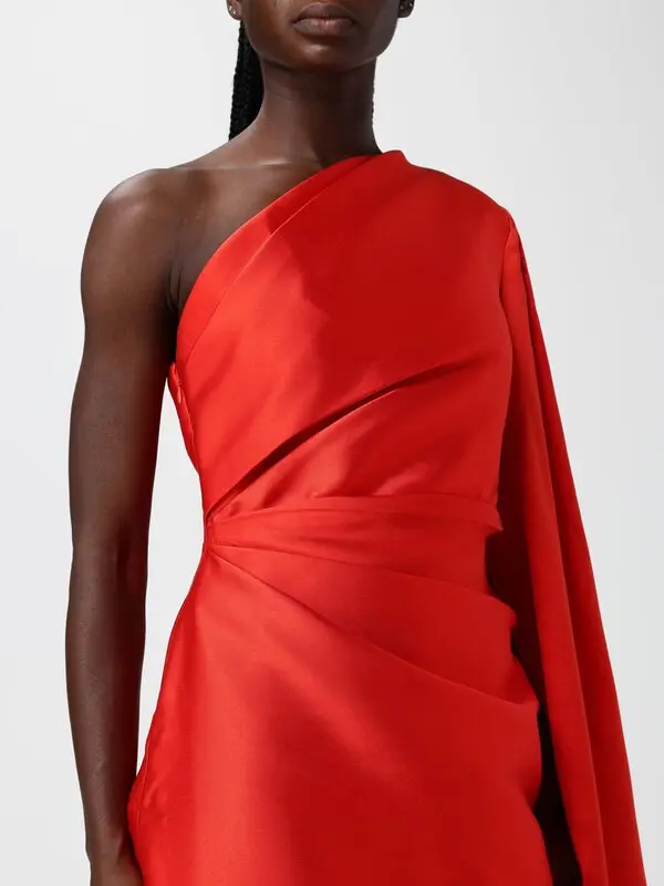 Solace London One-shoulder Long Satin Gown With Draped Waist - Red