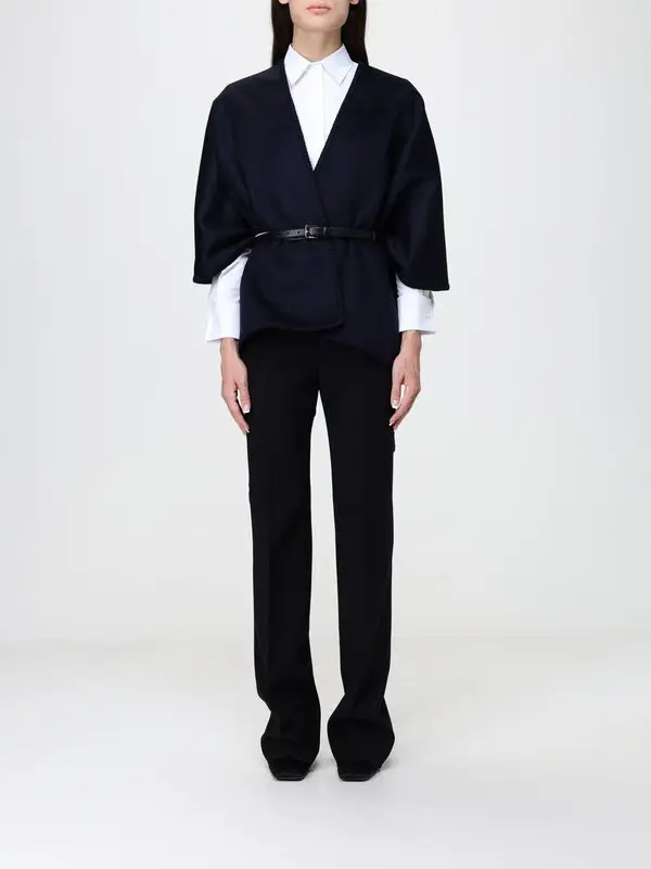 Max Mara Asymmetric Virgin Wool Cape With V-neck And Adjustable Belt - Blue