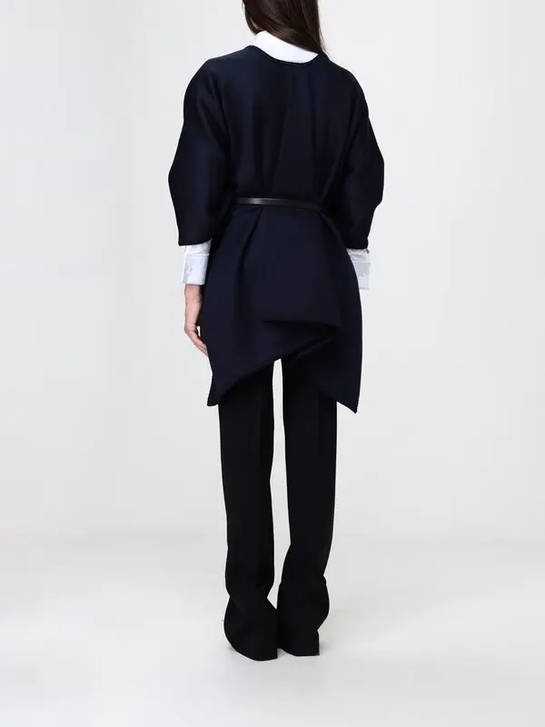 Max Mara Asymmetric Virgin Wool Cape With V-neck And Adjustable Belt - Blue
