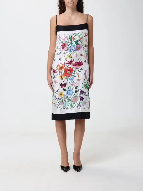 Gucci Floral Print Silk Midi Slip Dress - White