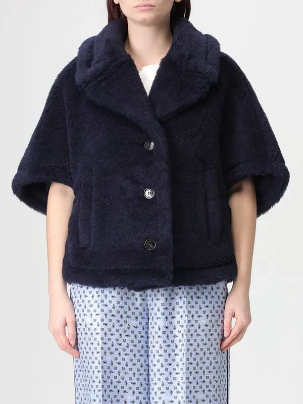 Max Mara Teddy Coat In Faux Fur - Blue