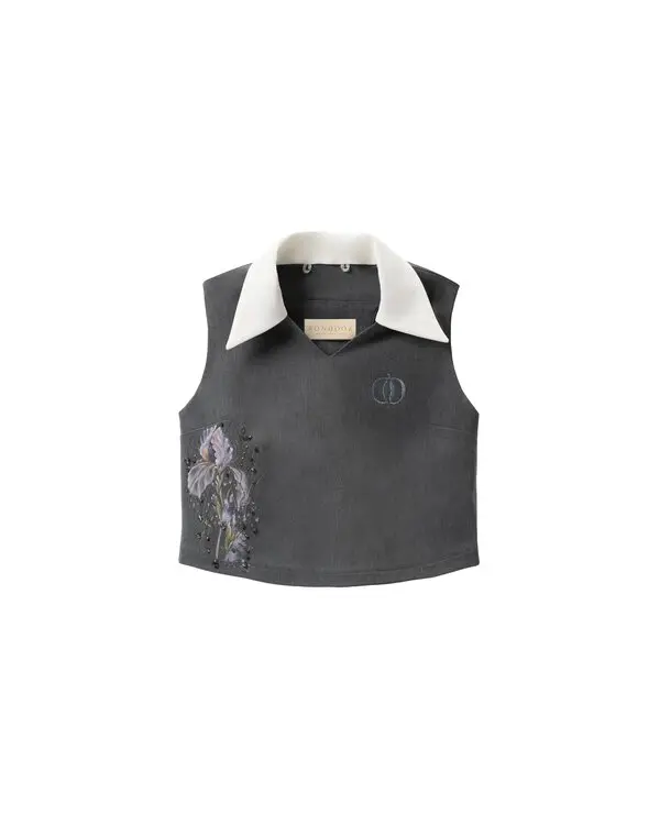 RONDOOZ Hand Painted Twill Top With Detachable Collar & Hand Applied Embellishment