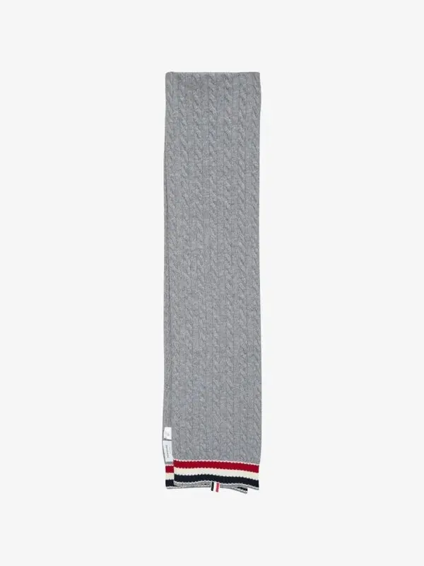 Thom Browne Cable & Rib Virgin Wool Scarf - Lt Grey
