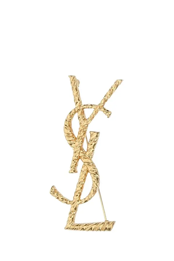 Saint Laurent Antiqued Brass Texture T Brooch - 8060