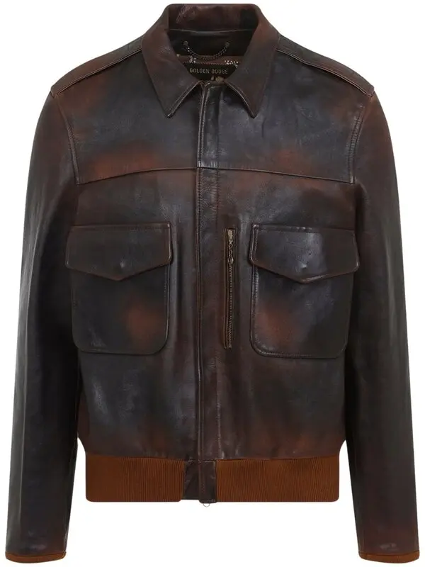 GOLDEN GOOSE Leather Shirt Jacket With Flap Pockets