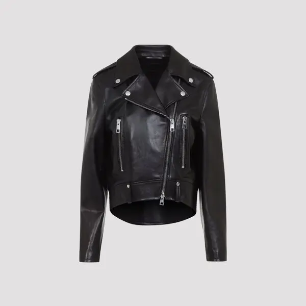 Balenciaga Cropped Leather Biker Jacket - Black