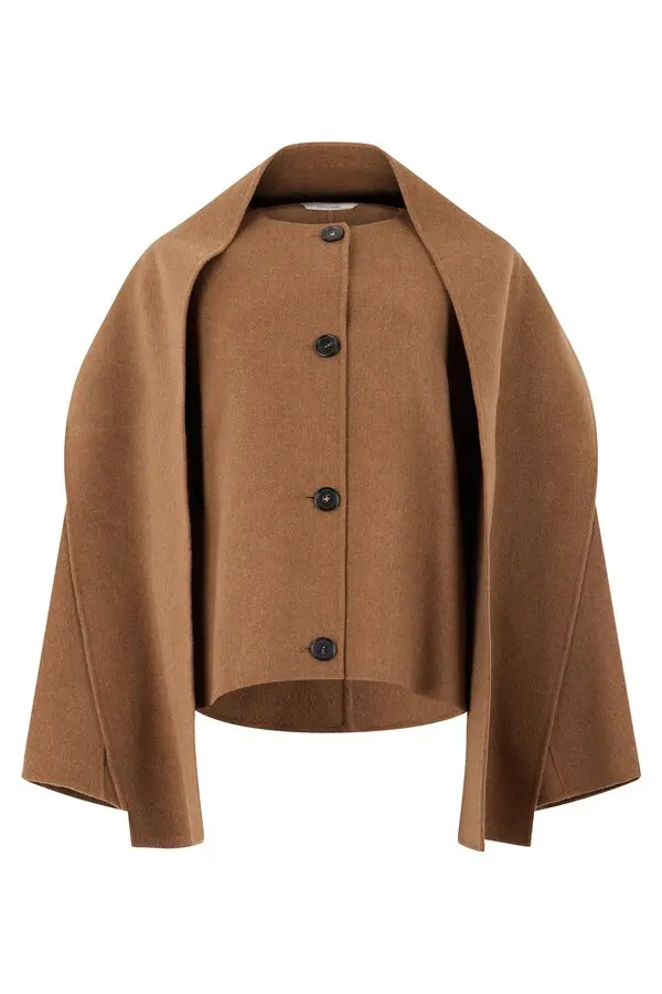 Max Mara Soft Wool Jacket With Scarf Detail And Wide Collar - Brown