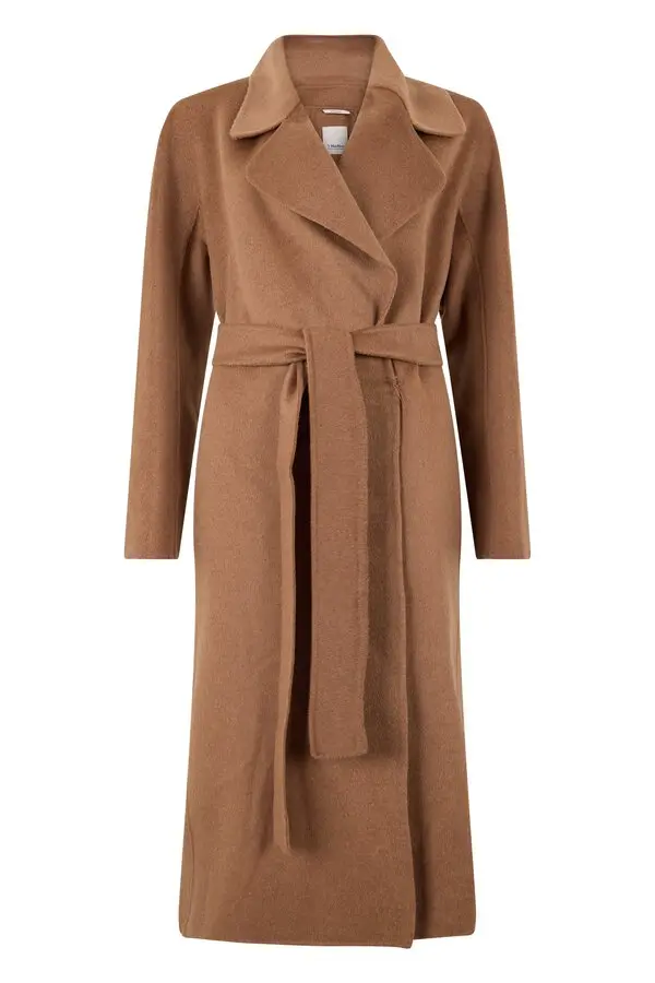 Max Mara Double-breasted Wool-blend Long Jacket With Waist Belt - Brown