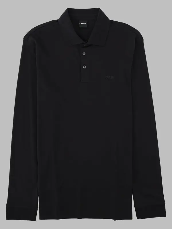 BOSS Long Sleeve Cotton Polo Shirt - Black
