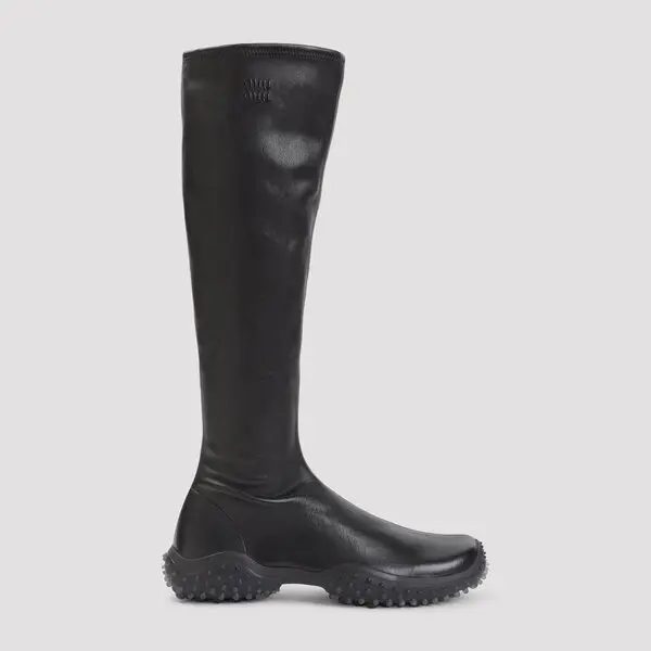 Miu Miu Tall Leather Platform Boots - Black