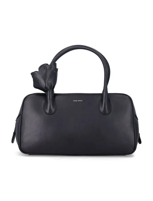 Magda Butrym Brigitte Structured Calf Leather Handbag With Leather Rose Flower Appliqu - Nero