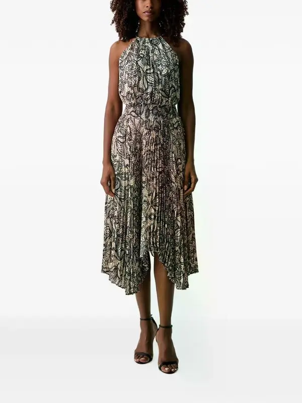MORGAN Lace-print Pleated Midi Dress